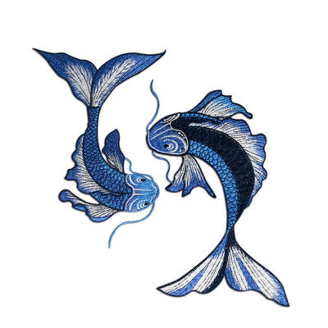 Blue Red Carp Fish Patch Tai Chi the Carp Sew on Patch Handmade ...