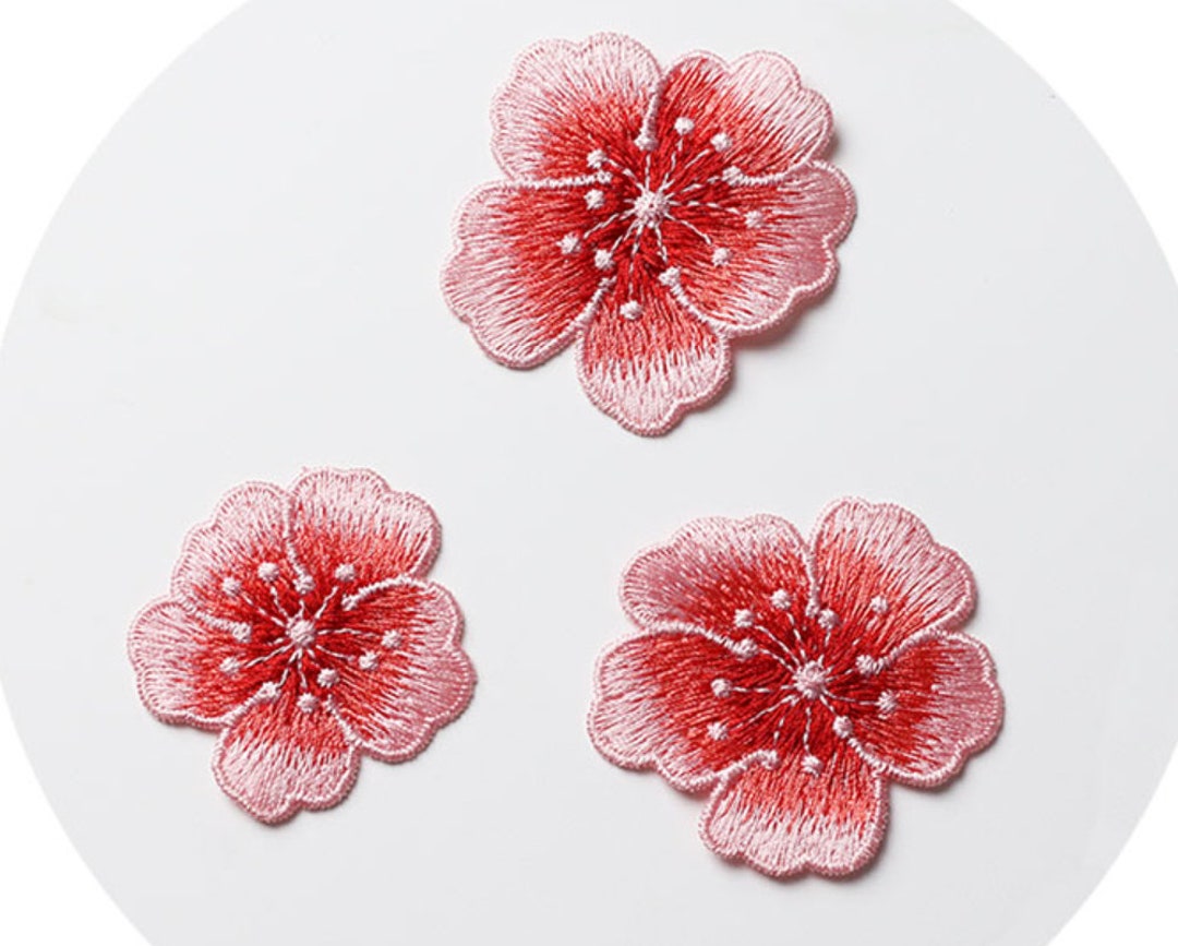 The Plum Blossom Three Flowers Patch Iron on Patch Handmade Embroidered ...