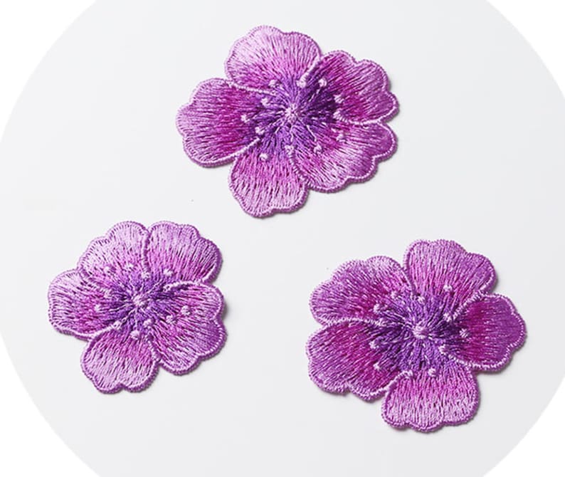 The Plum Blossom Three Flowers Patch Iron on Patch Handmade Embroidered ...