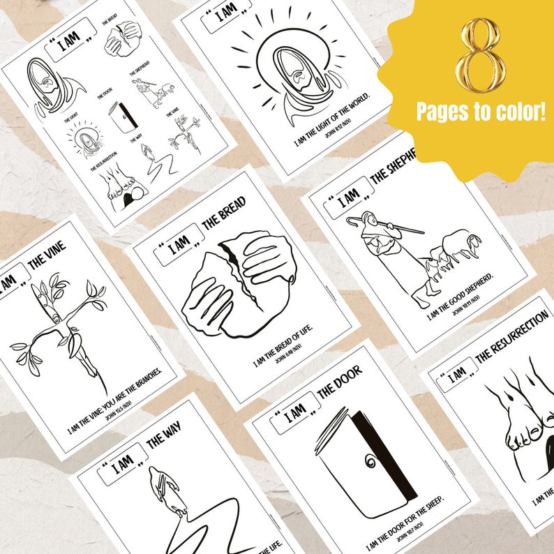 Jesus 'I Am' Statements Coloring Pages: Sunday School Activity (digital ...
