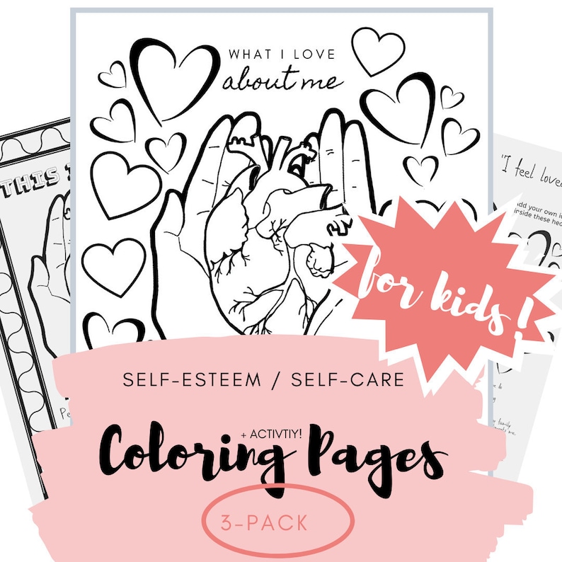 Heart Coloring Pages for Kids, Printable Activity for Kids, Self-esteem ...
