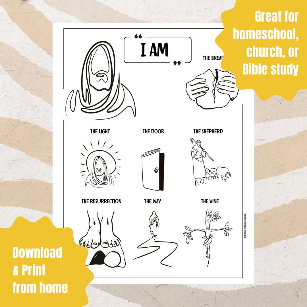 Jesus' Teachings for Kids, "i Am" Statements Coloring Pages, Biblical ...