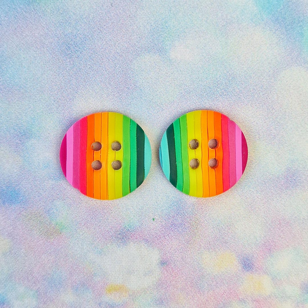 Pack of 2 Large Rainbow Buttons, Stripey Buttons, Colourful Buttons ...