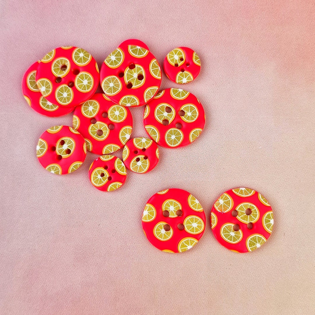 Pack of 2 Large Lemon Buttons, Fruit Buttons, Polymer Clay Buttons ...