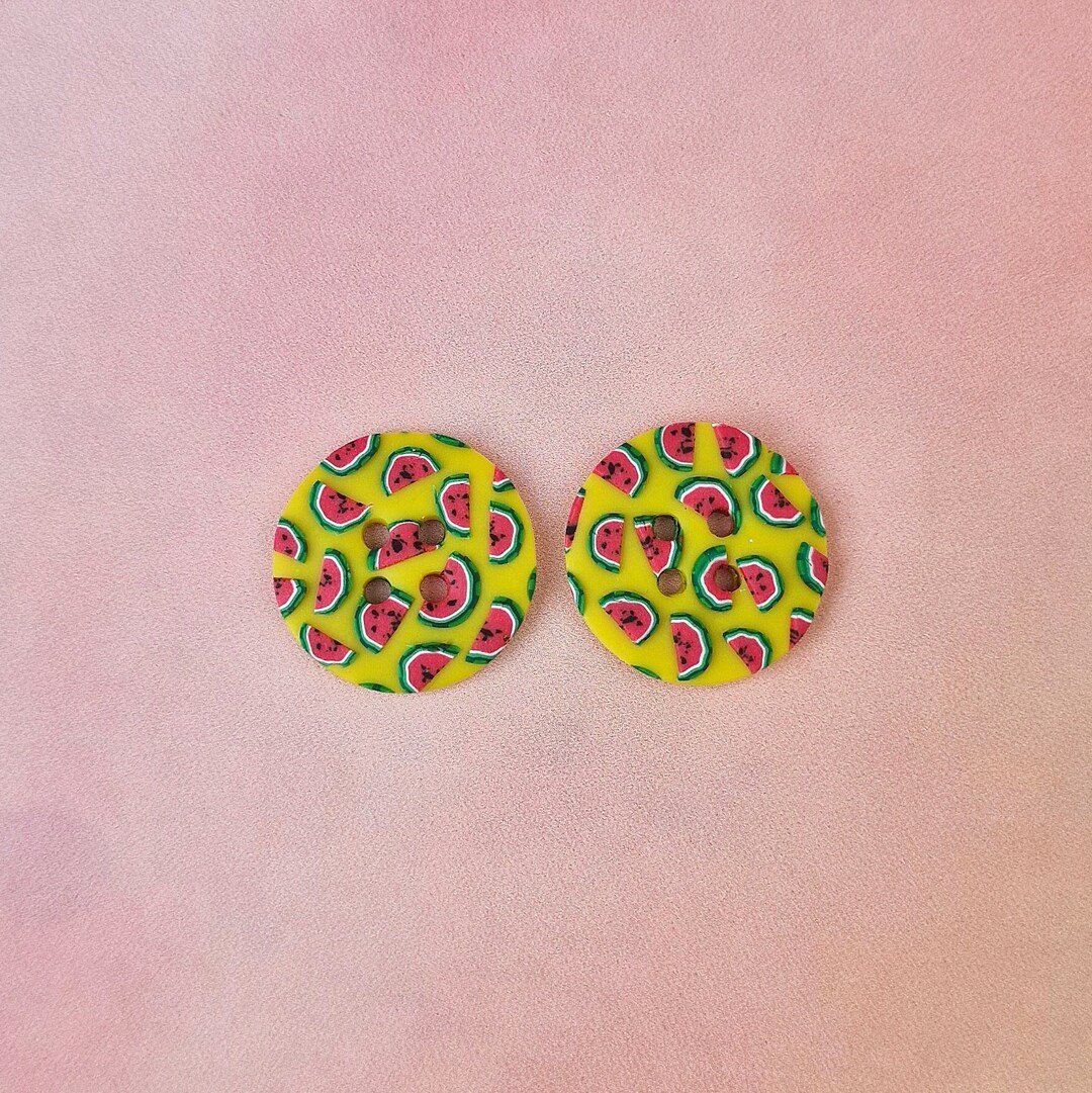 Pack of 2 Large Watermelon Buttons, Fruit Buttons, Polymer Clay Buttons ...