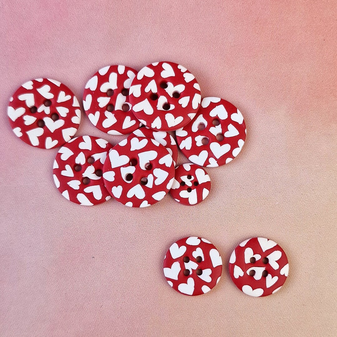 Pack of 4 Medium Heart Buttons, Red Heart Buttons, Love Buttons ...