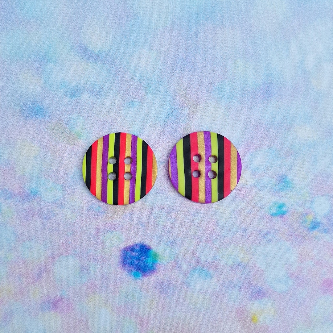 Pack of 2 Large 80's Stripe Buttons, Neon Buttons, Colourful Buttons ...