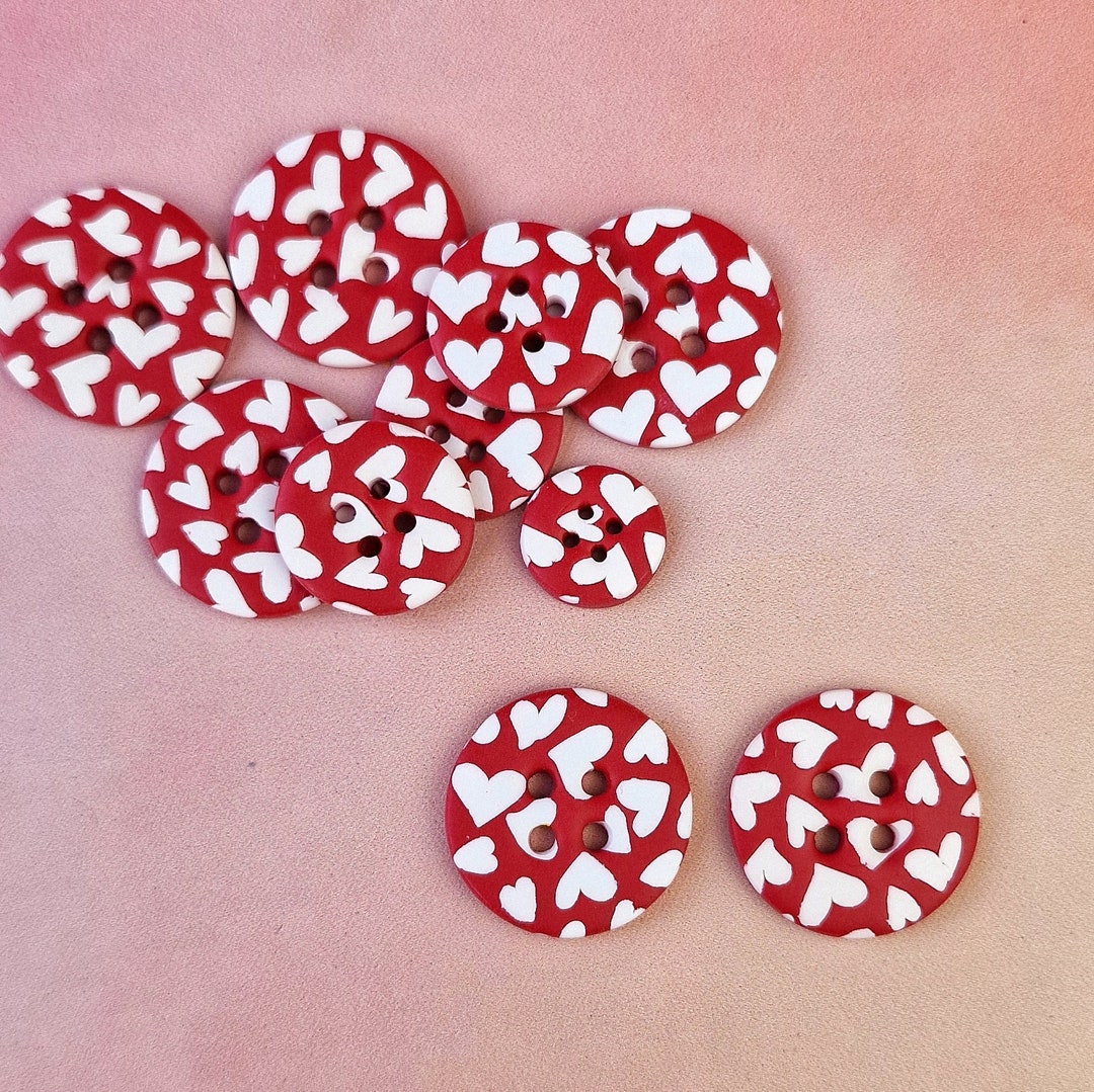 Pack of 2 Large Heart Buttons, Red Heart Buttons, Love Buttons ...