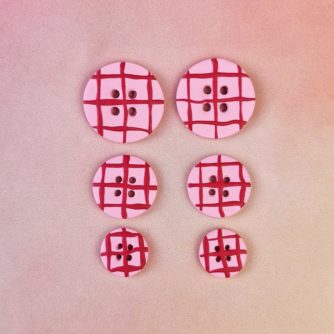 Pack of 6 Polymer Clay Buttons, Pink and Red Checkered Buttons, Pink ...