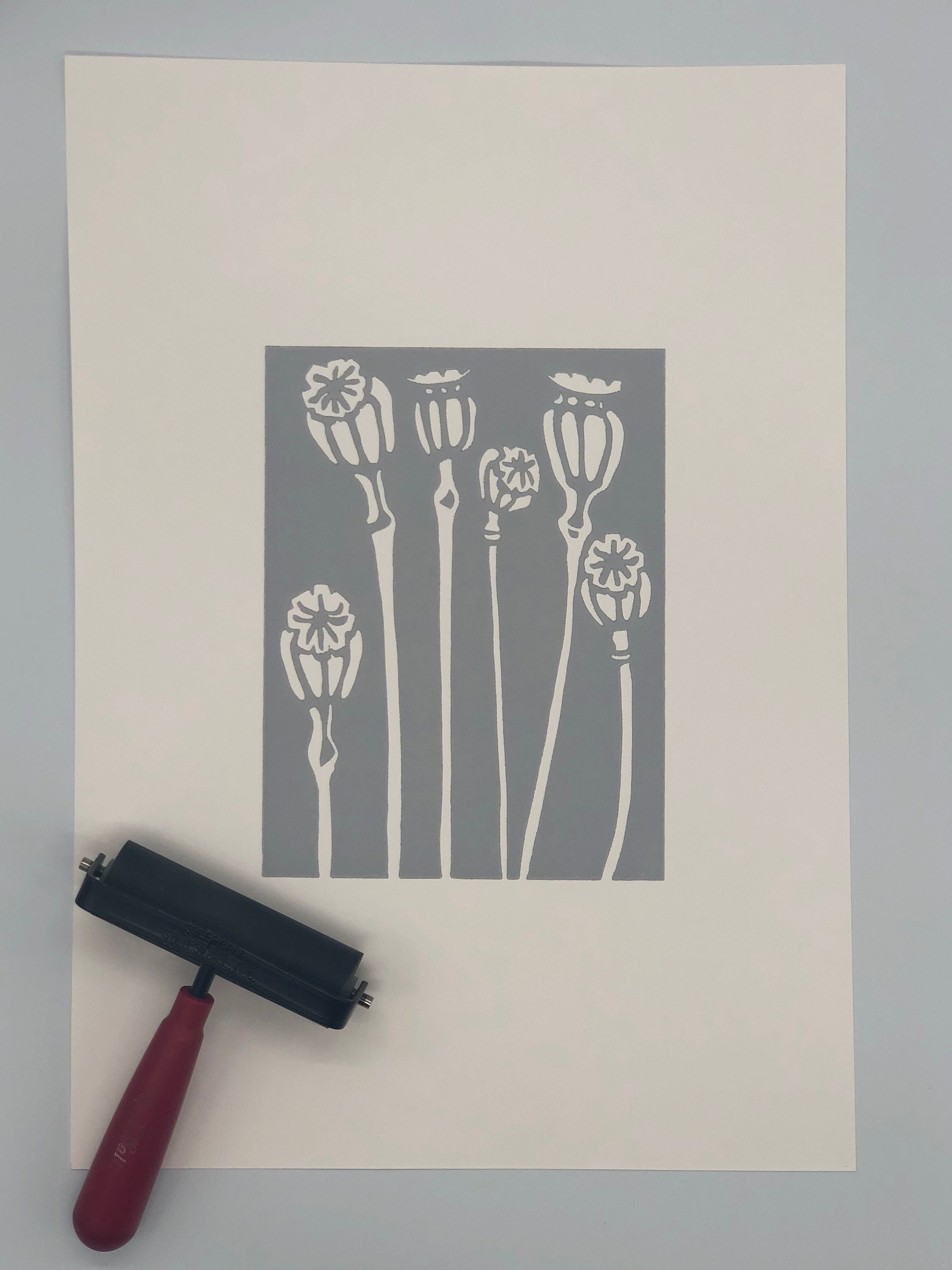 Poppy seed heads picture print wall art decor lino | Etsy