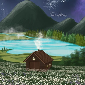 ENCHANTED LAKE Fine Art Magic Meadow Painting Illustration Print - Etsy