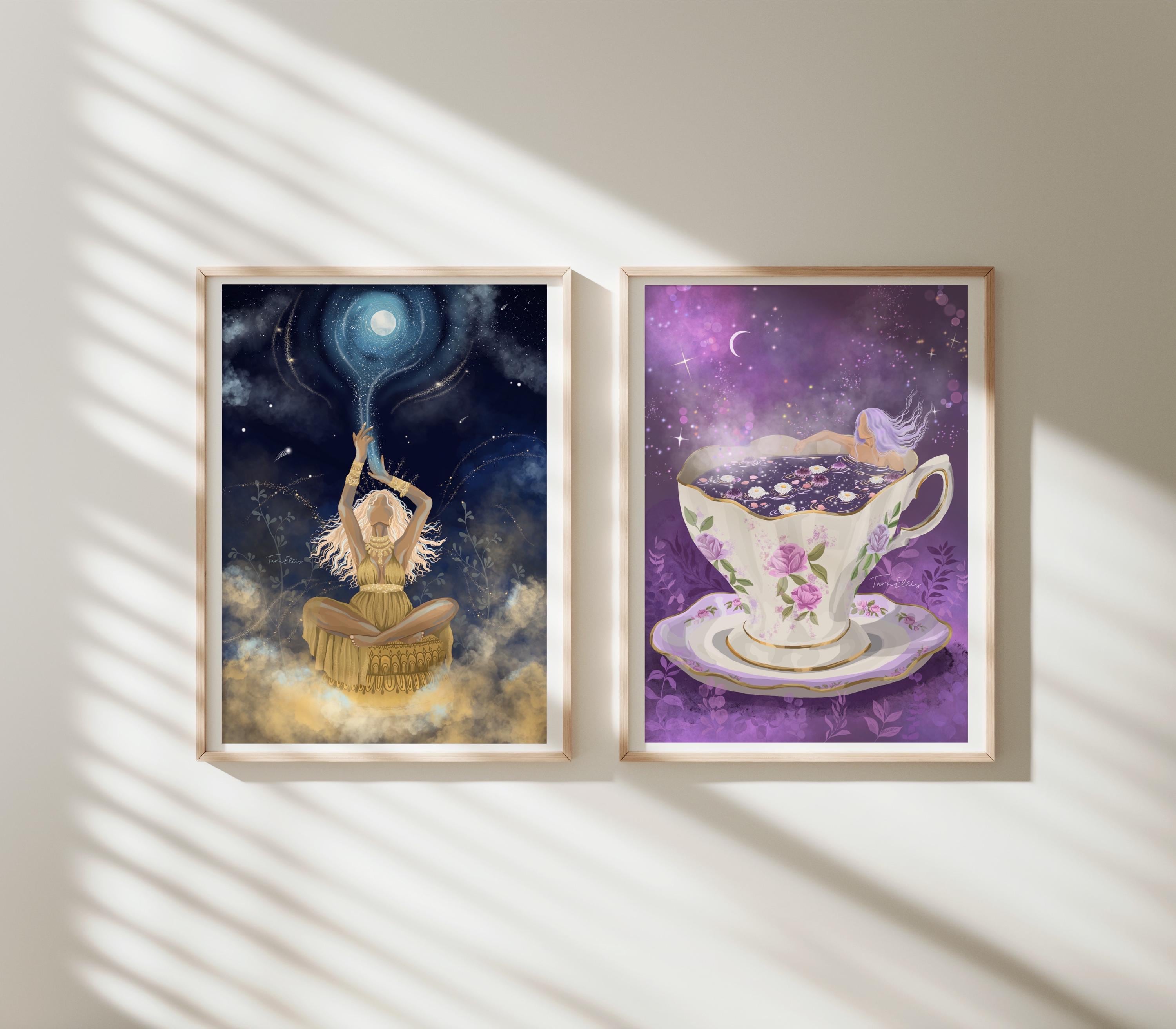 TEA TIME - Fine Art Print Cosmic Cup Magical Illustration Wall Decor ...