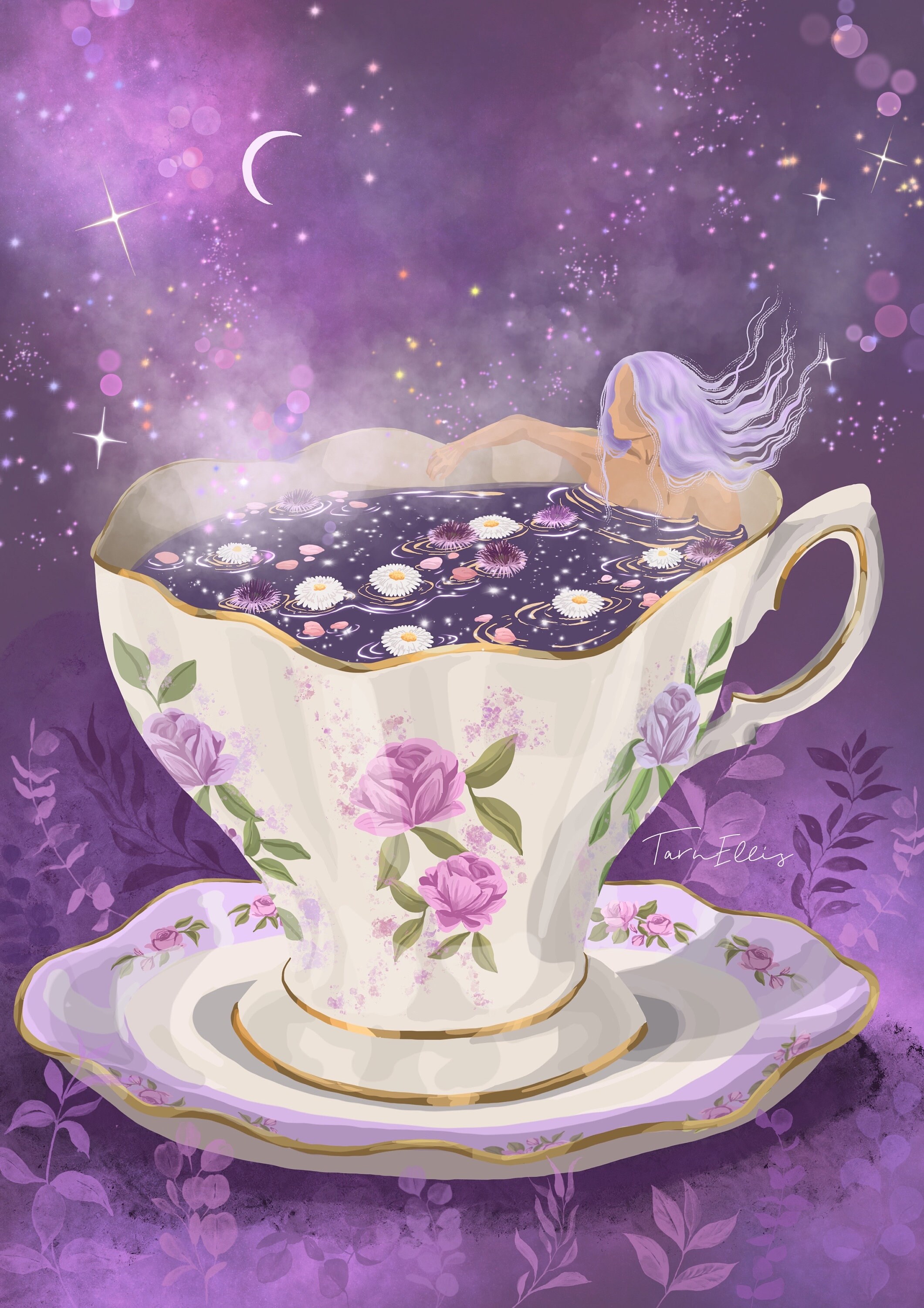 TEA TIME - Fine Art Print Cosmic Cup Magical Illustration Wall Decor ...