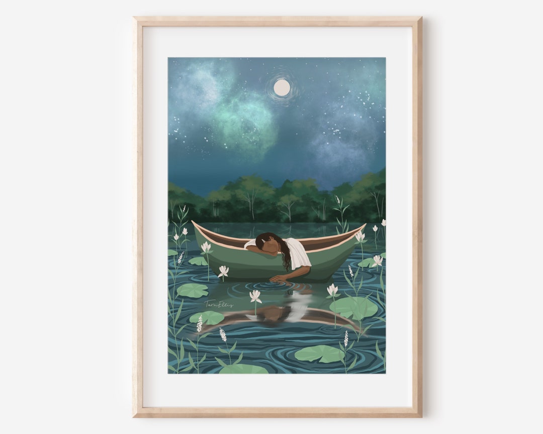 PENSIVE PEACE - Fine Art Print Soul Reflection Girl Illustration Blue ...