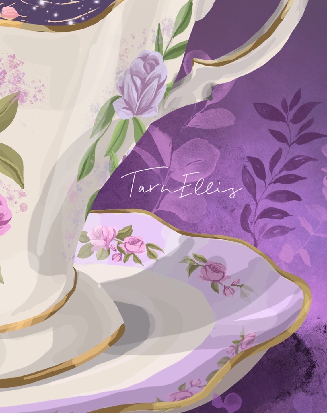 TEA TIME - Fine Art Print Cosmic Cup Magical Illustration Wall Decor ...