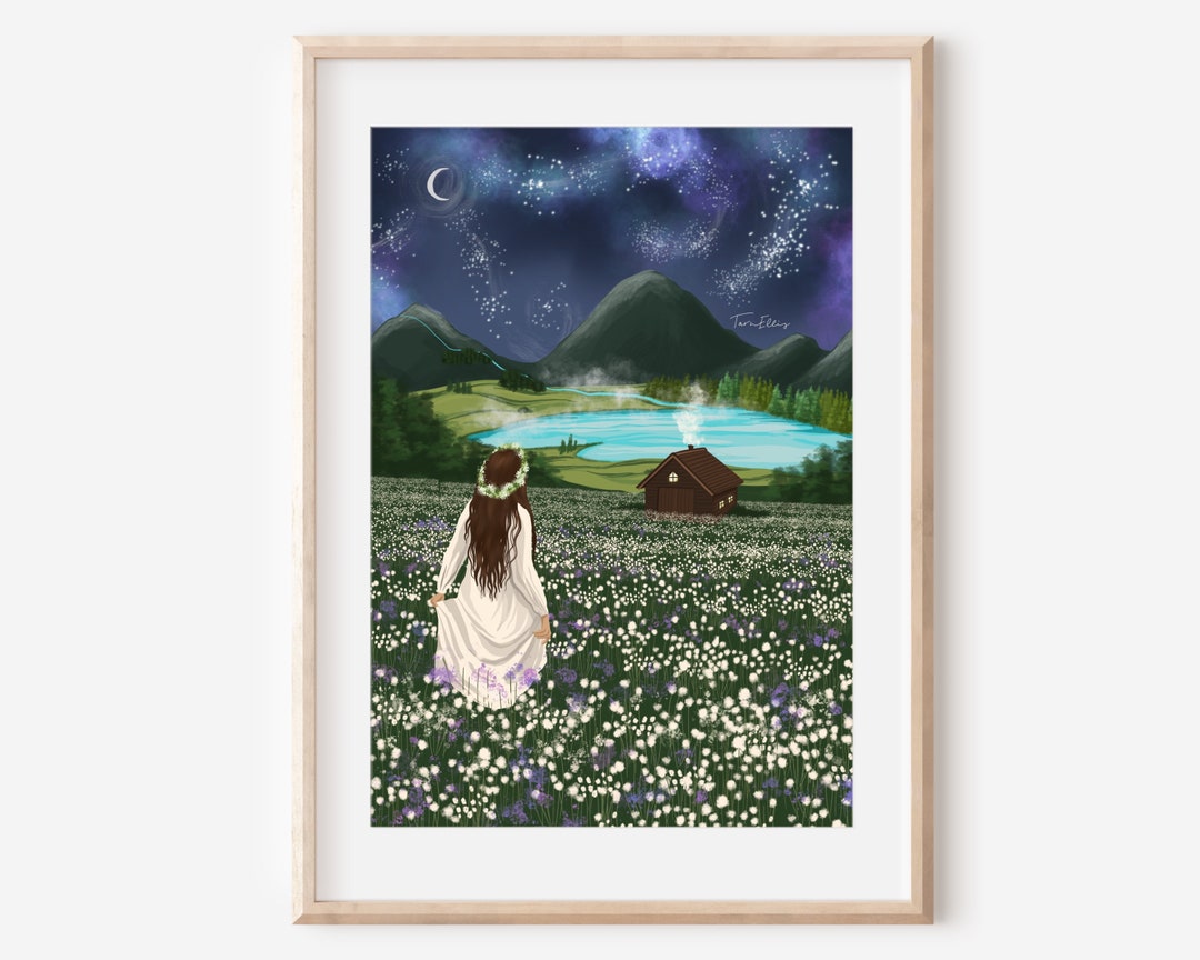 ENCHANTED LAKE Fine Art Magic Meadow Painting Illustration Print - Etsy