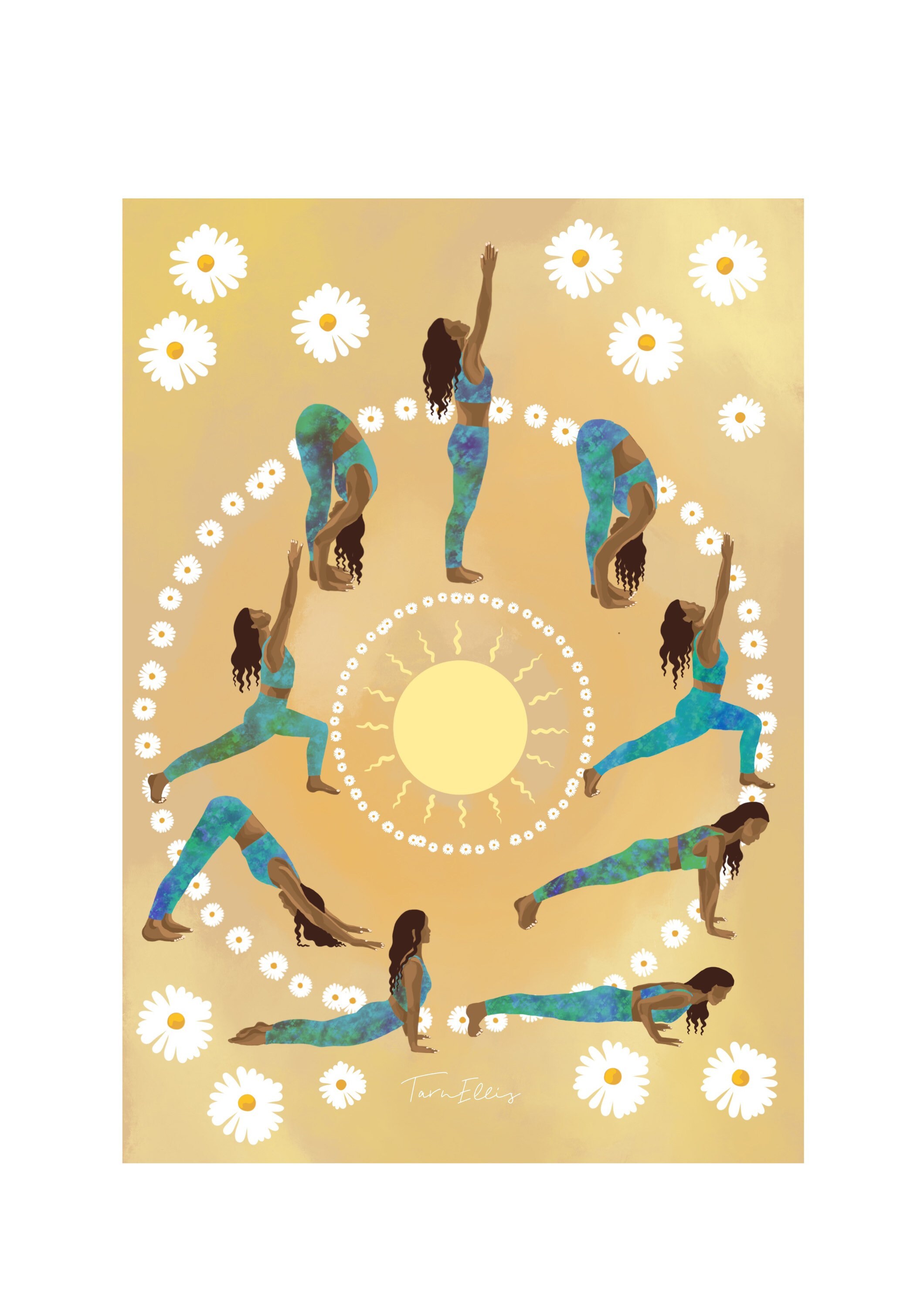 SUN SALUTATION A fine art illustration yoga yogi pose asana | Etsy