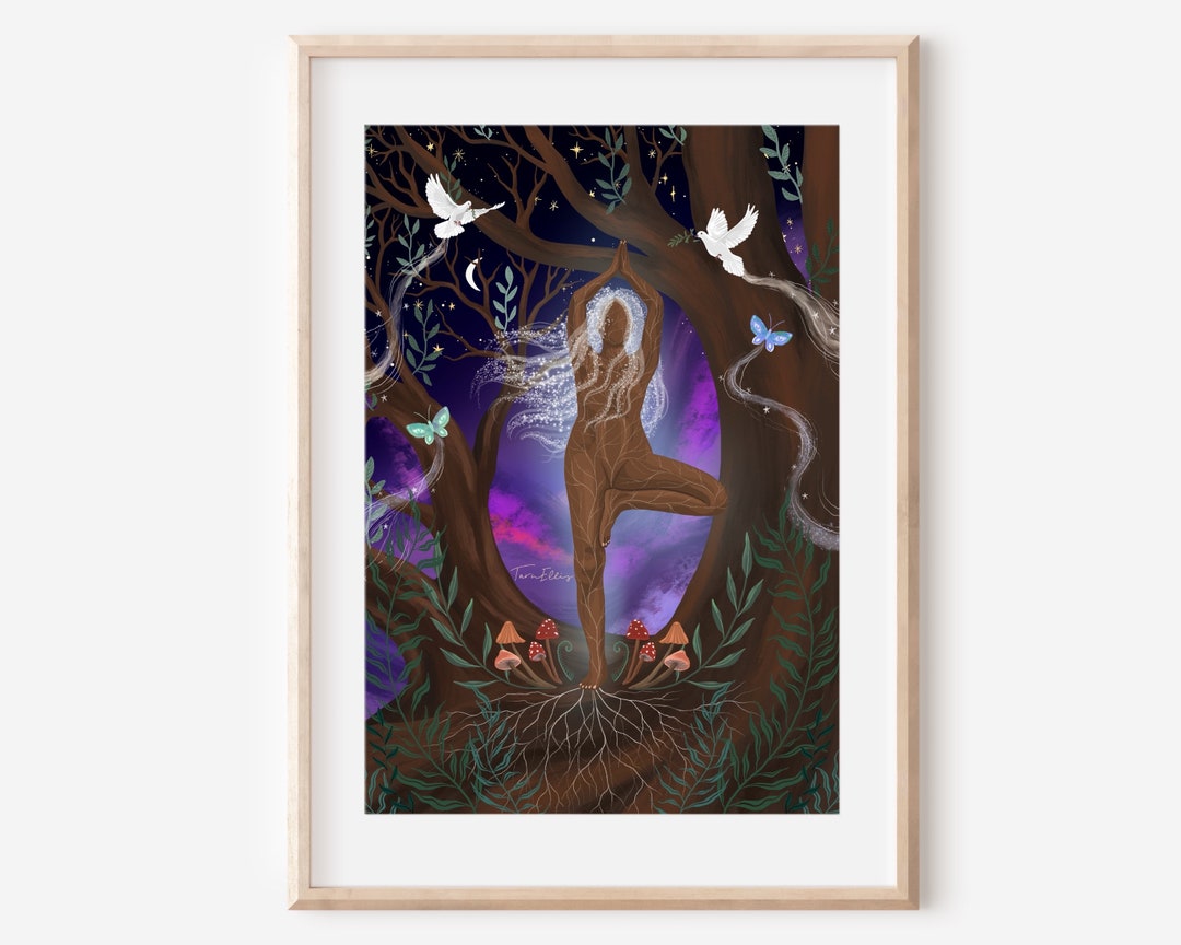 PEACE TREE - Fine Art Illustration Print Tree Yoga Doves Butterflies ...