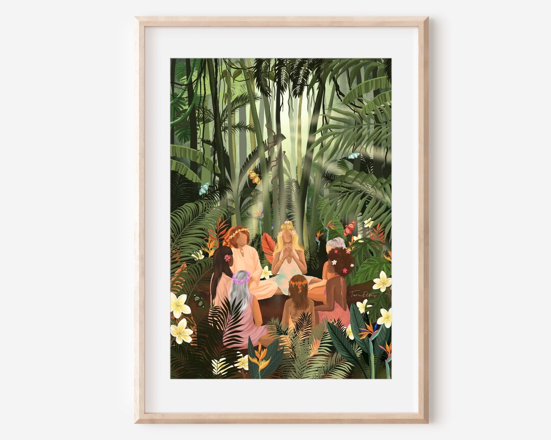 JUNGLE WOMEN - Fine Art Print Friendship Flower Circle Tropical Nature ...