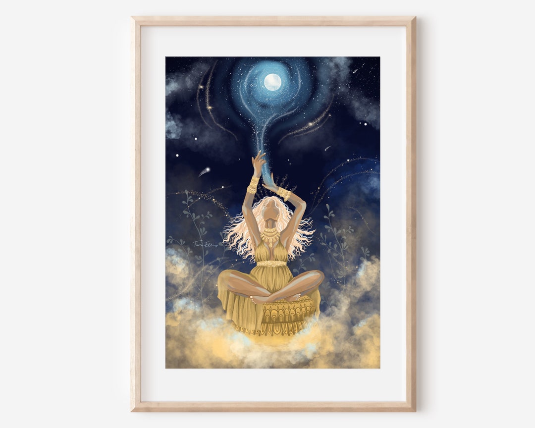 GOLDEN GODDESS Fine Art Magic Woman Cosmic Illustration - Etsy UK