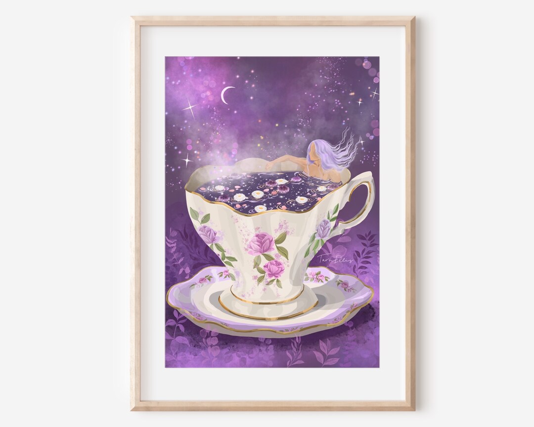TEA TIME - Fine Art Print Cosmic Cup Magical Illustration Wall Decor ...