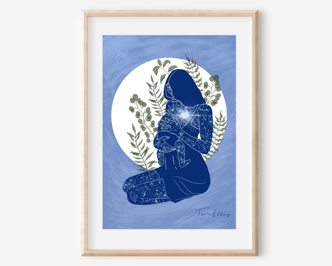 MOTHER LOVE - Fine Art Print Moon Baby Mum Maternal Illustration Print ...