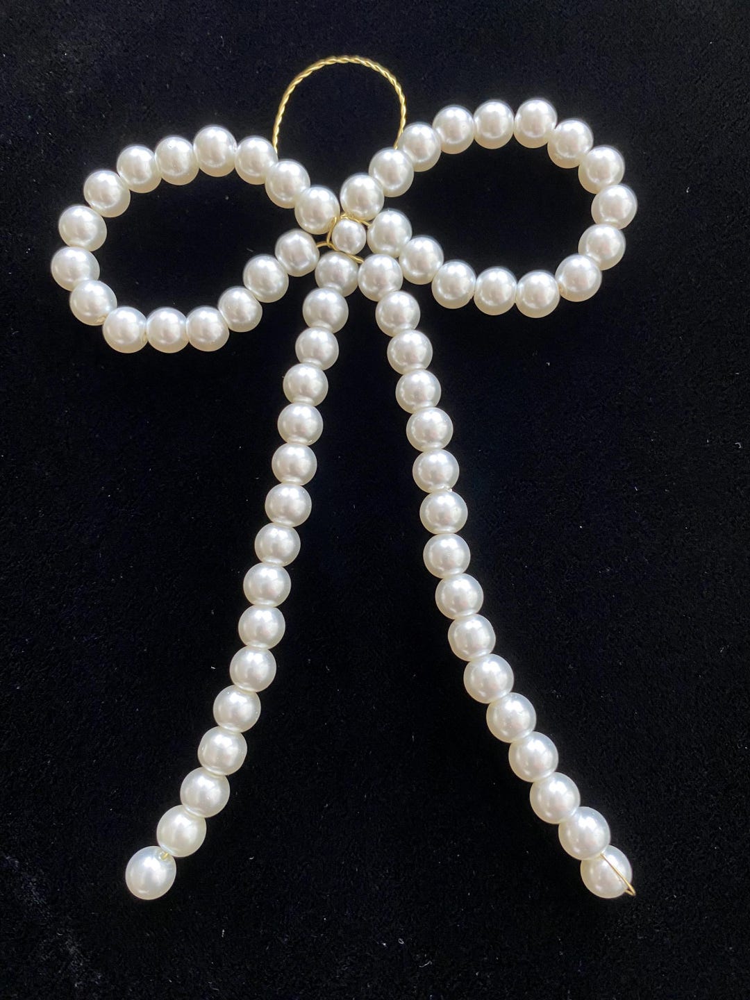 White Pearl Glass Bead Bow Ornament - Etsy