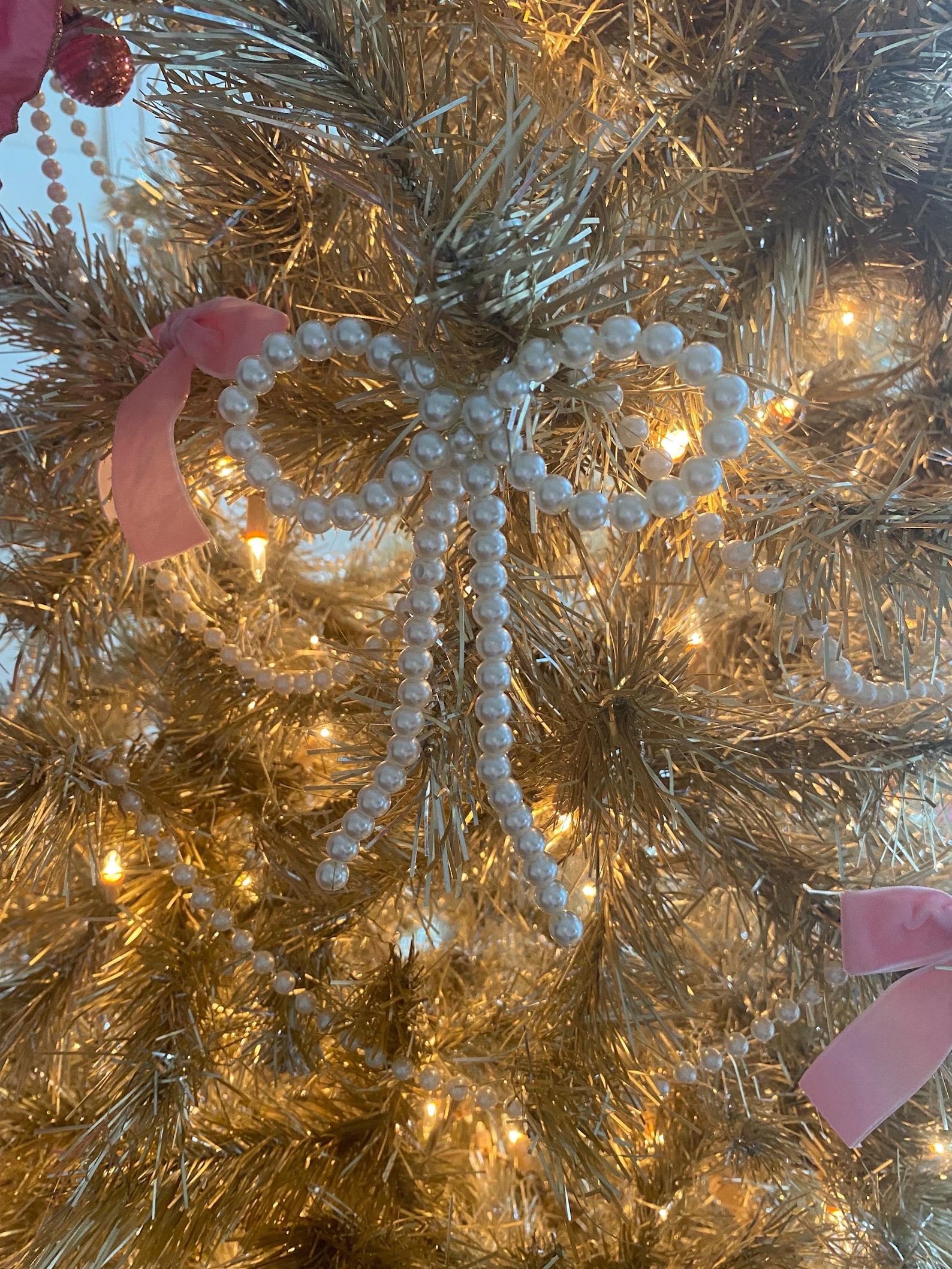 White Pearl Glass Bead Bow Ornament - Etsy