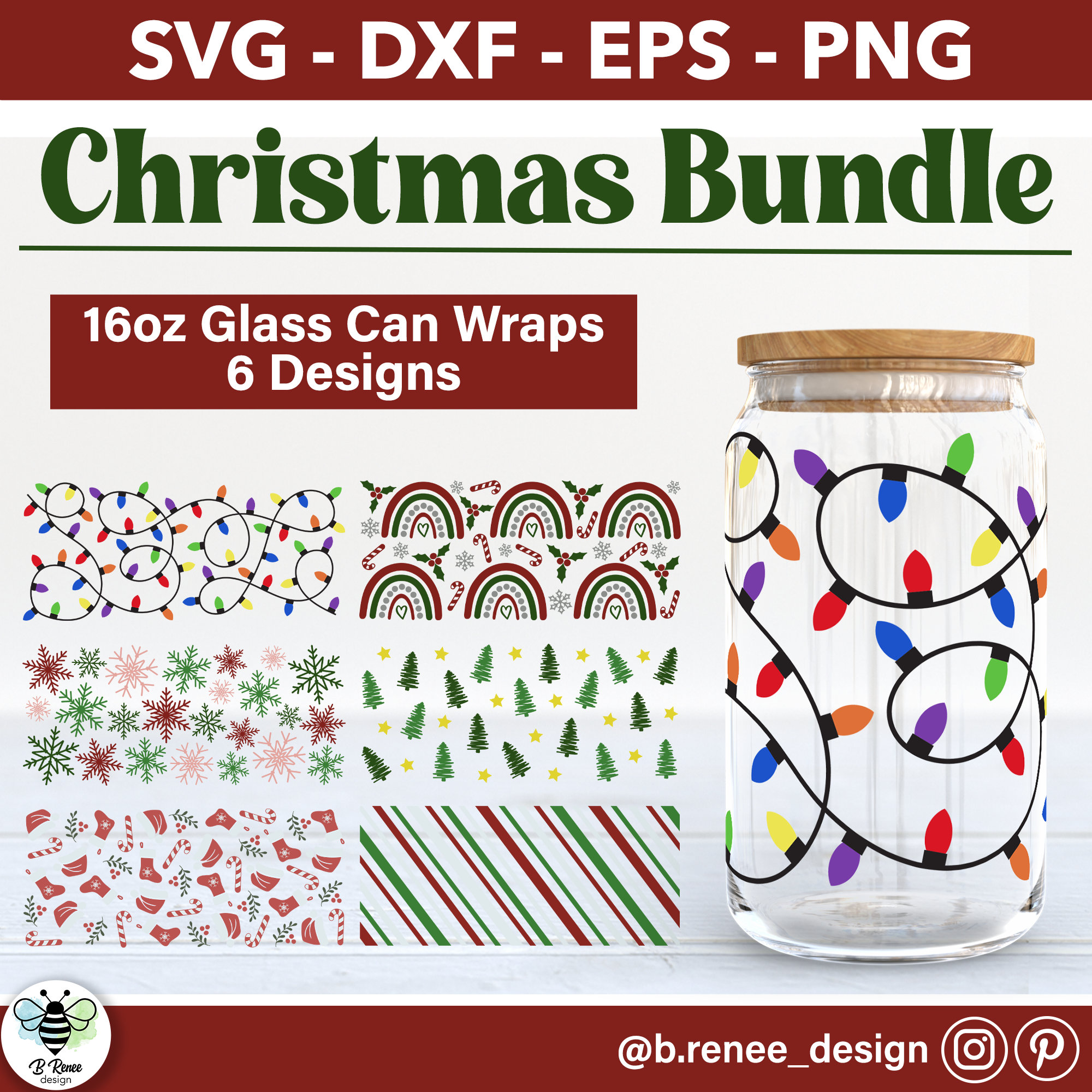 Glass Can Holiday SVG Bundle 16oz Libbey Glass SVG Bundle - Etsy