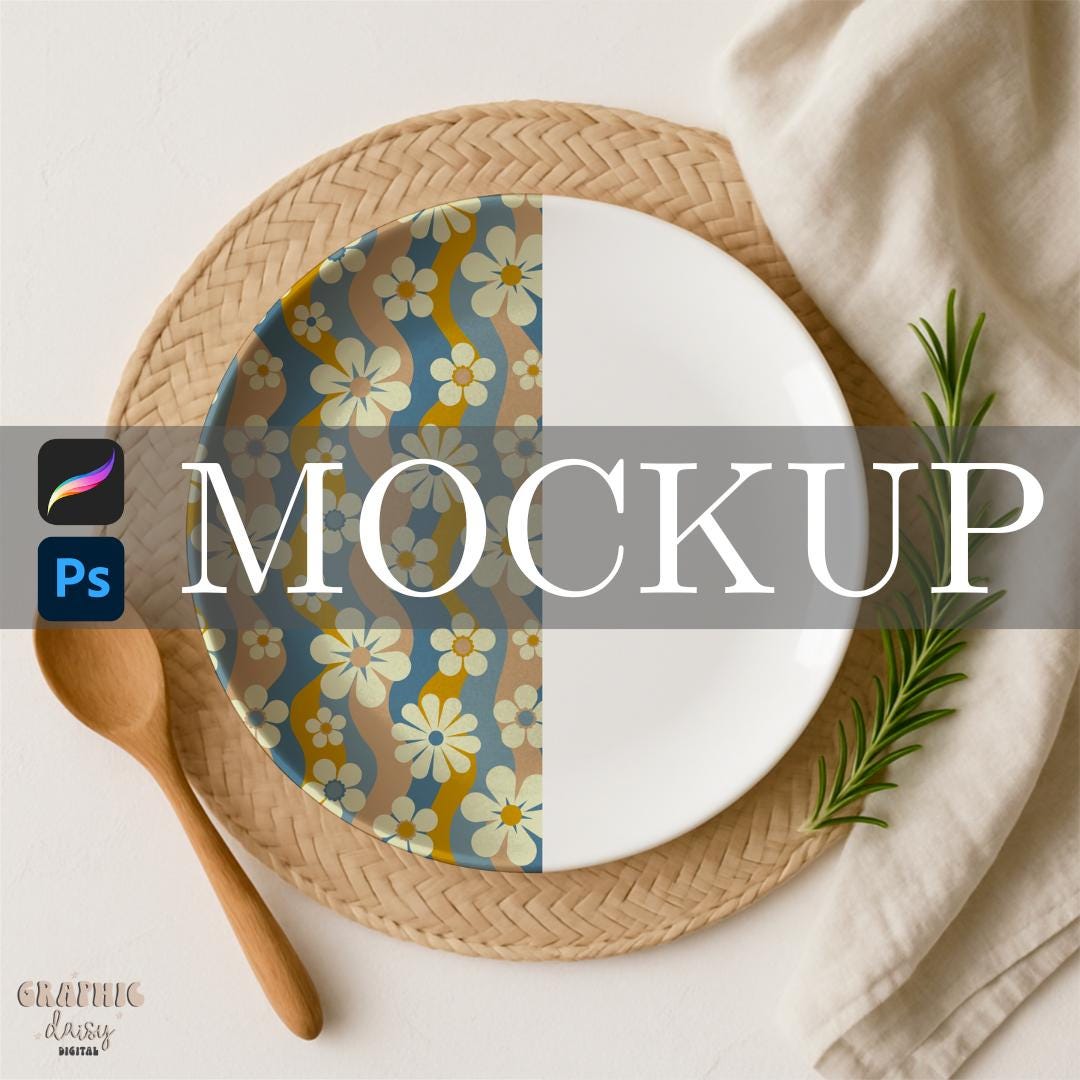 Dinner Plate Mockup: Procreate & Photoshop, Surface Pattern Design ...