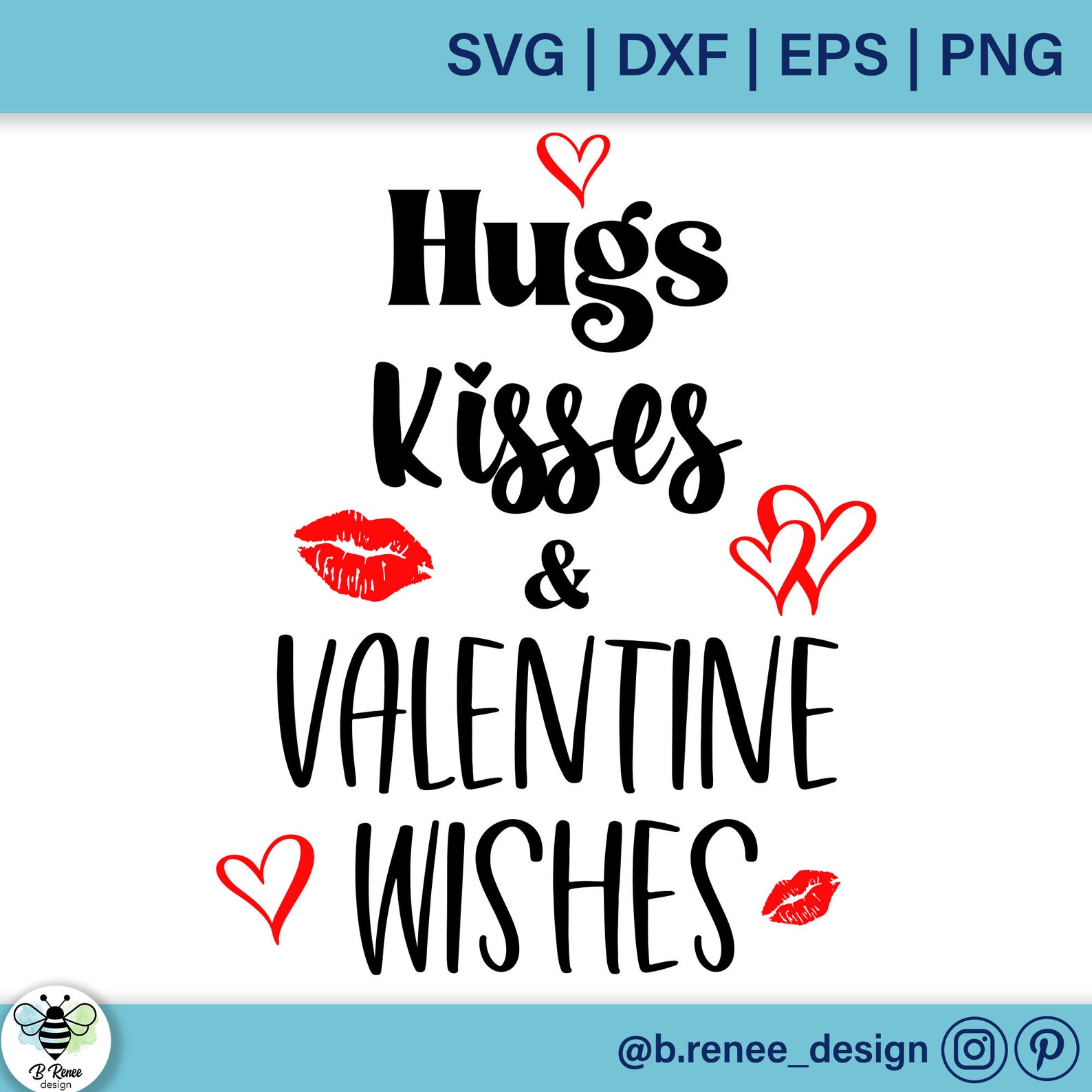 Hugs Kisses and Valentine Wishes SVG Valentine's Day SVG - Etsy