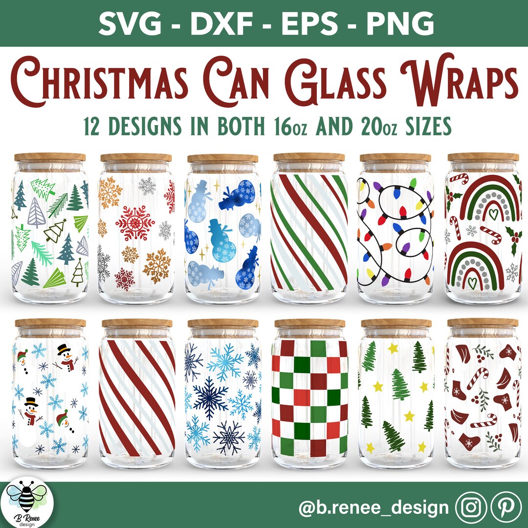 Christmas Can Glass Wrap SVG Bundle: Snowflake, Snowman (digital ...