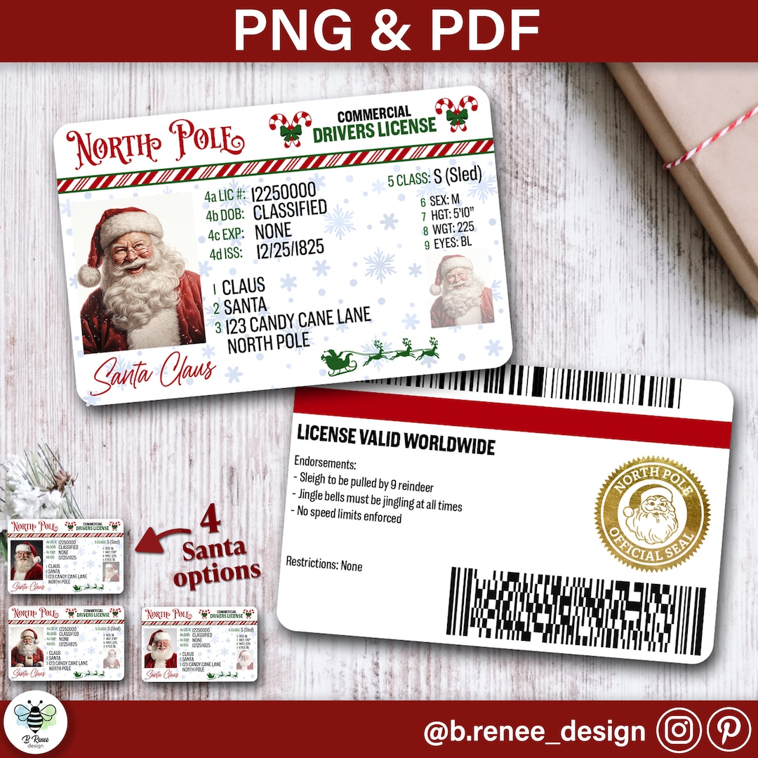 Santa Driver's License PNG Printable Santa License Santa Clause Lost ...
