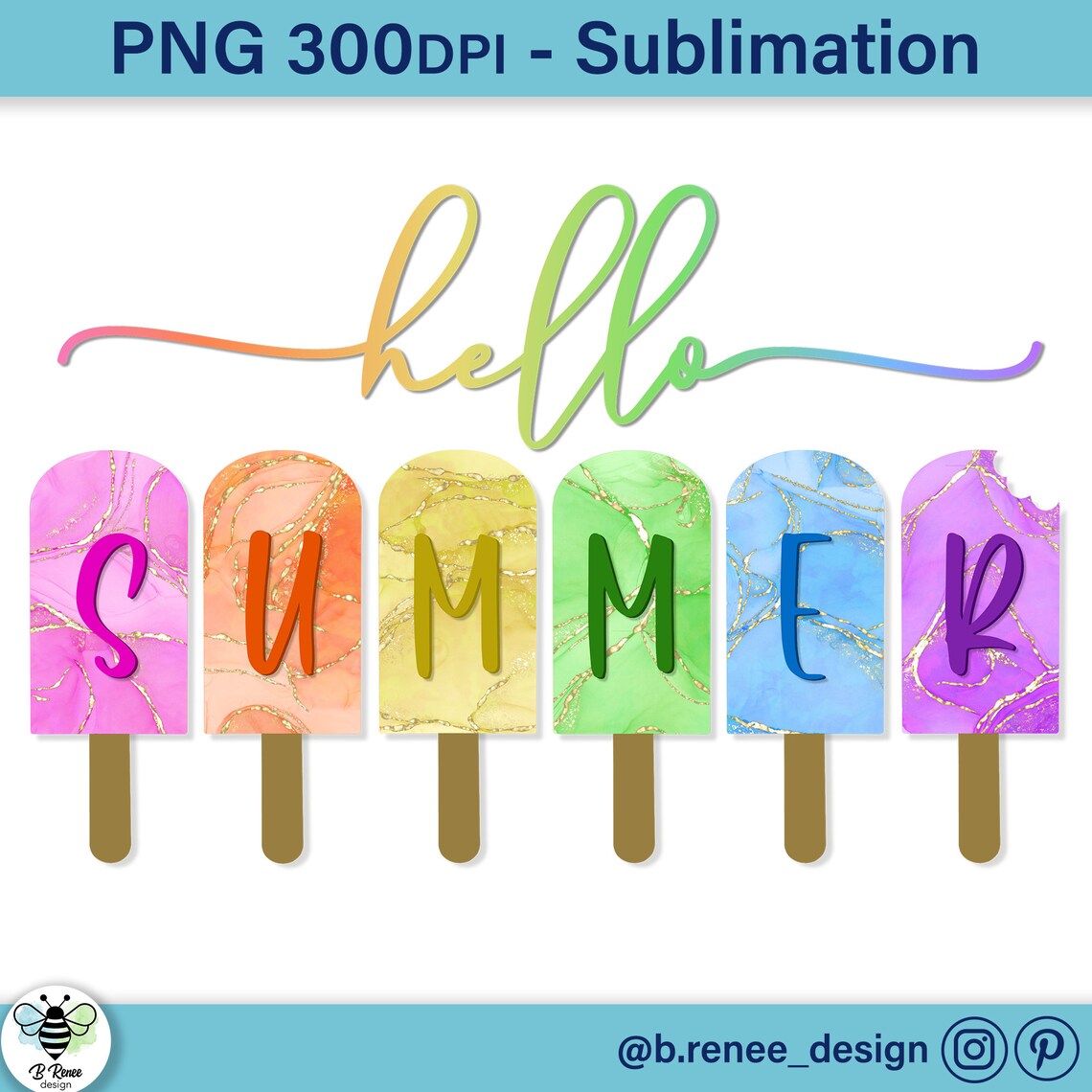 Hello Summer Popsicles PNG Alcohol Ink Rainbow Popsicles - Etsy