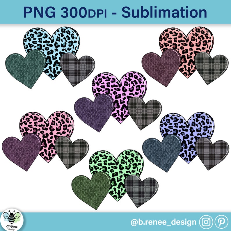 Heart Trio PNG Bundle Heart Clipart Bundle Leopard Print | Etsy