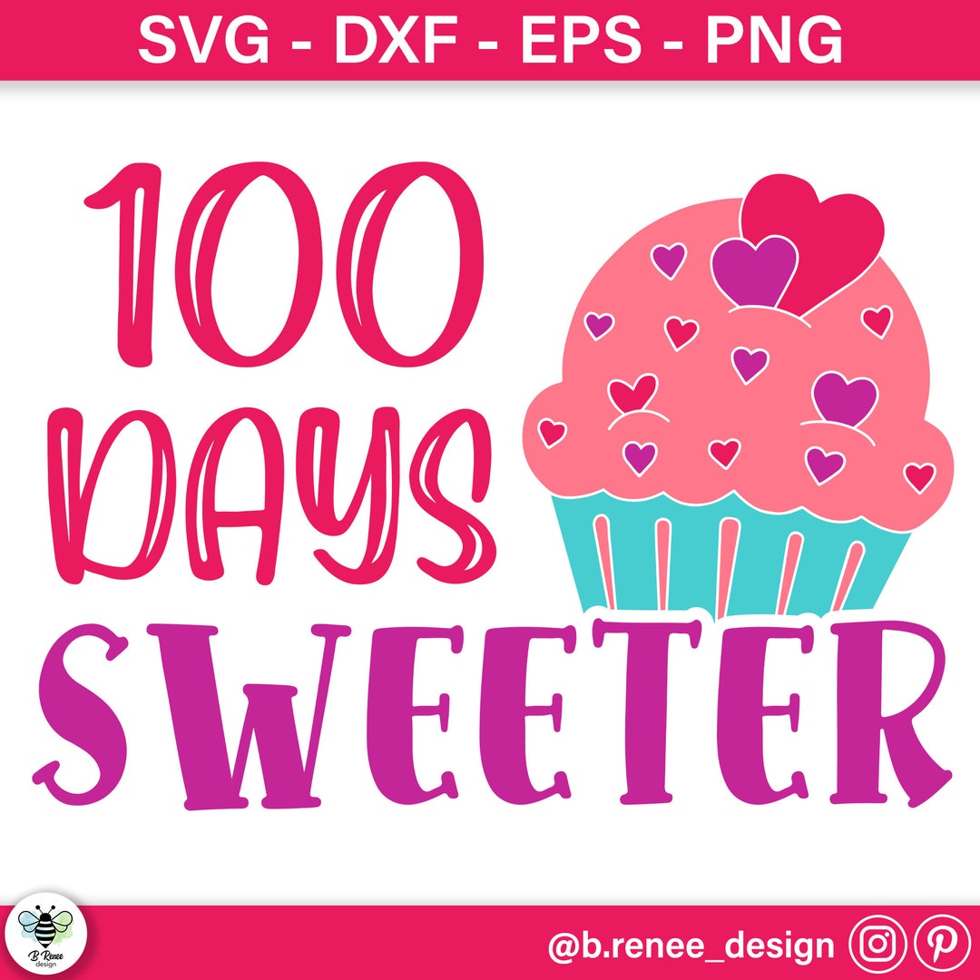 100 Days of School SVG | 100 Days Sweeter | Cupcake SVG | PNG for ...