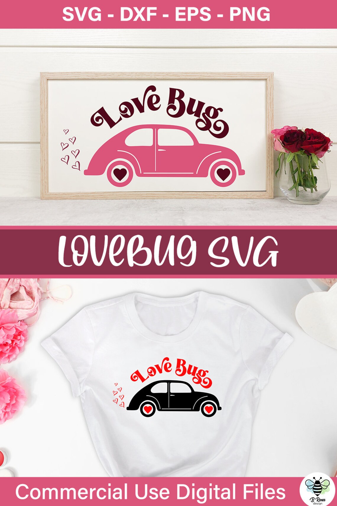 Love Bug SVG Valentine's Day SVG Retro Car With Hearts - Etsy
