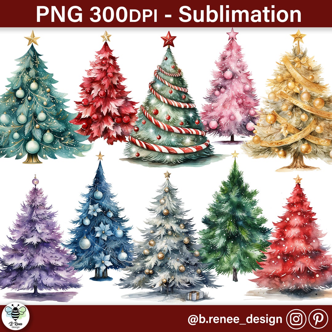Watercolor Christmas Tree Clip Art Bundle (digital Download) - Etsy