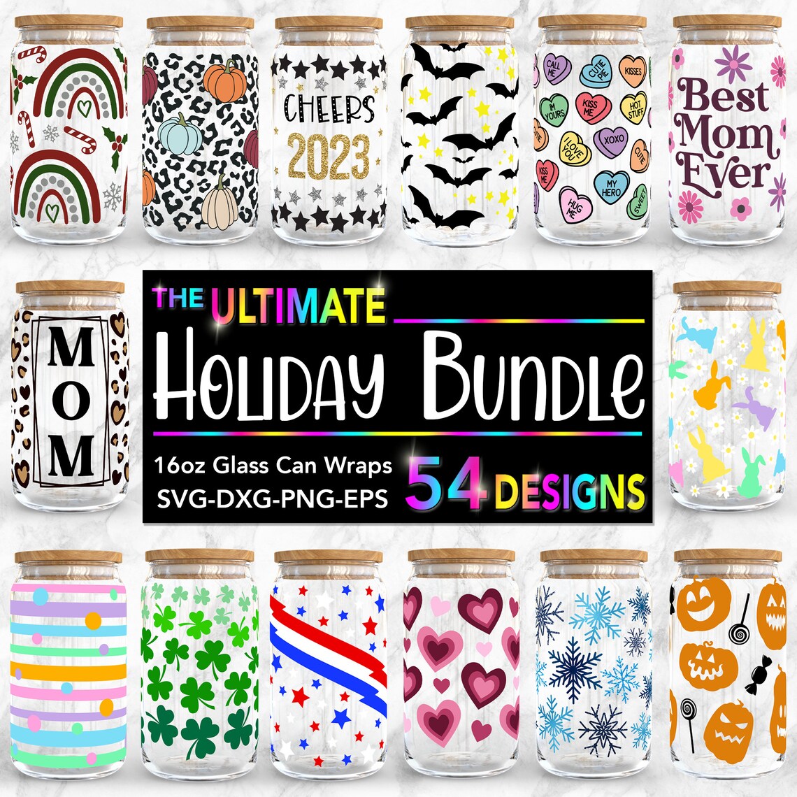 Glass Can Holiday SVG Bundle 16oz Libbey Glass SVG Bundle - Etsy