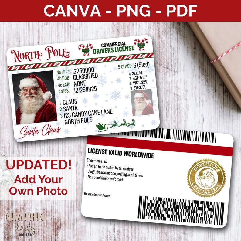 Santa Driver's License Editable Printable: Canva Template Lost License ...