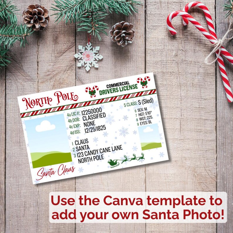 Santa Driver's License Editable Printable: Canva Template Lost License ...
