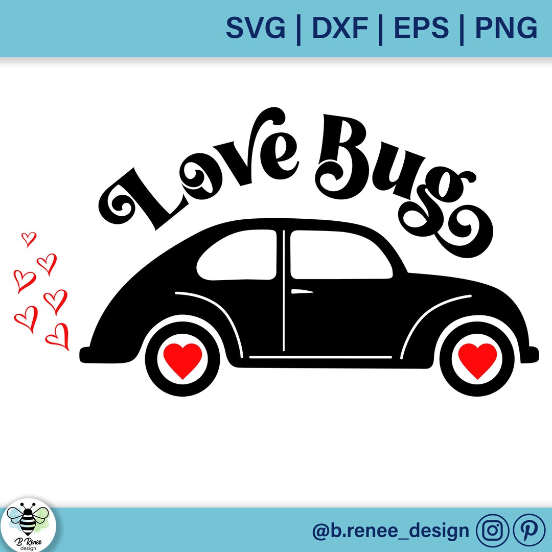 Love Bug SVG | Valentine's Day SVG | Retro Car With Hearts SVG ...