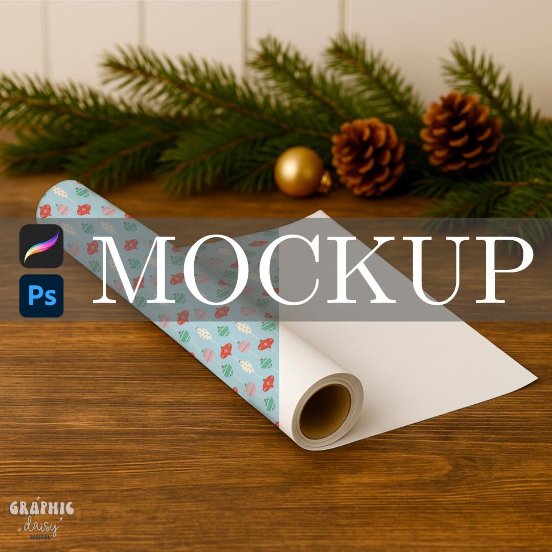Christmas Wrapping Paper Roll Mockup: Procreate & Photoshop Smart ...