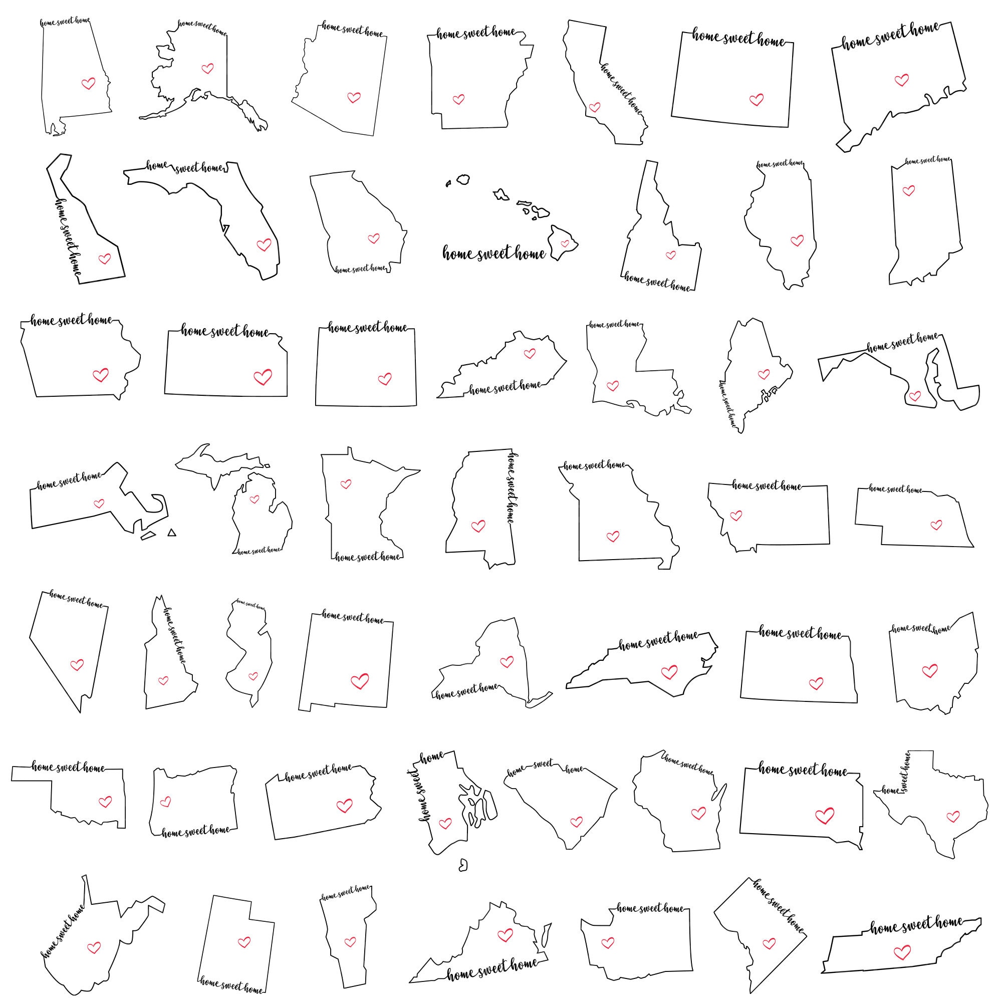 50 States SVG Bundle Home Sweet Home SVG Bundle US - Etsy