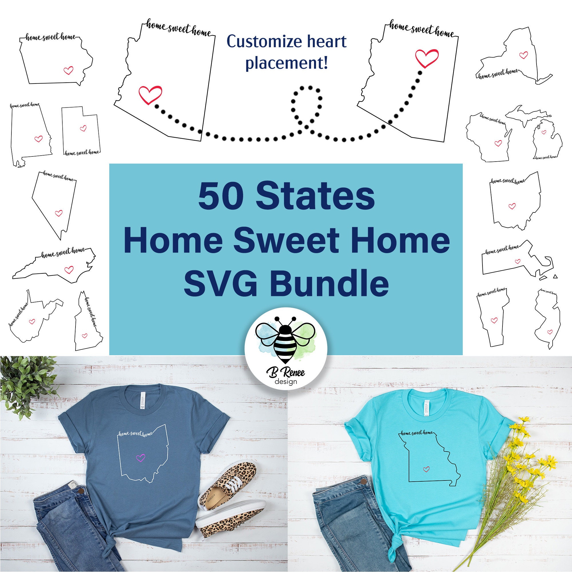 50 States SVG Bundle Home Sweet Home SVG Bundle US - Etsy