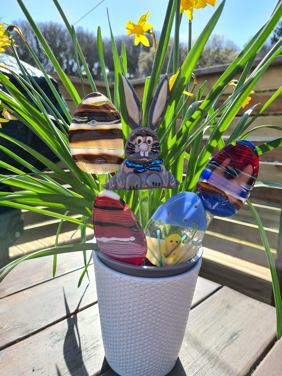 Easter Eggs, Bunnies Handmade Fused Glass Decorations, Hanging, Glass ...