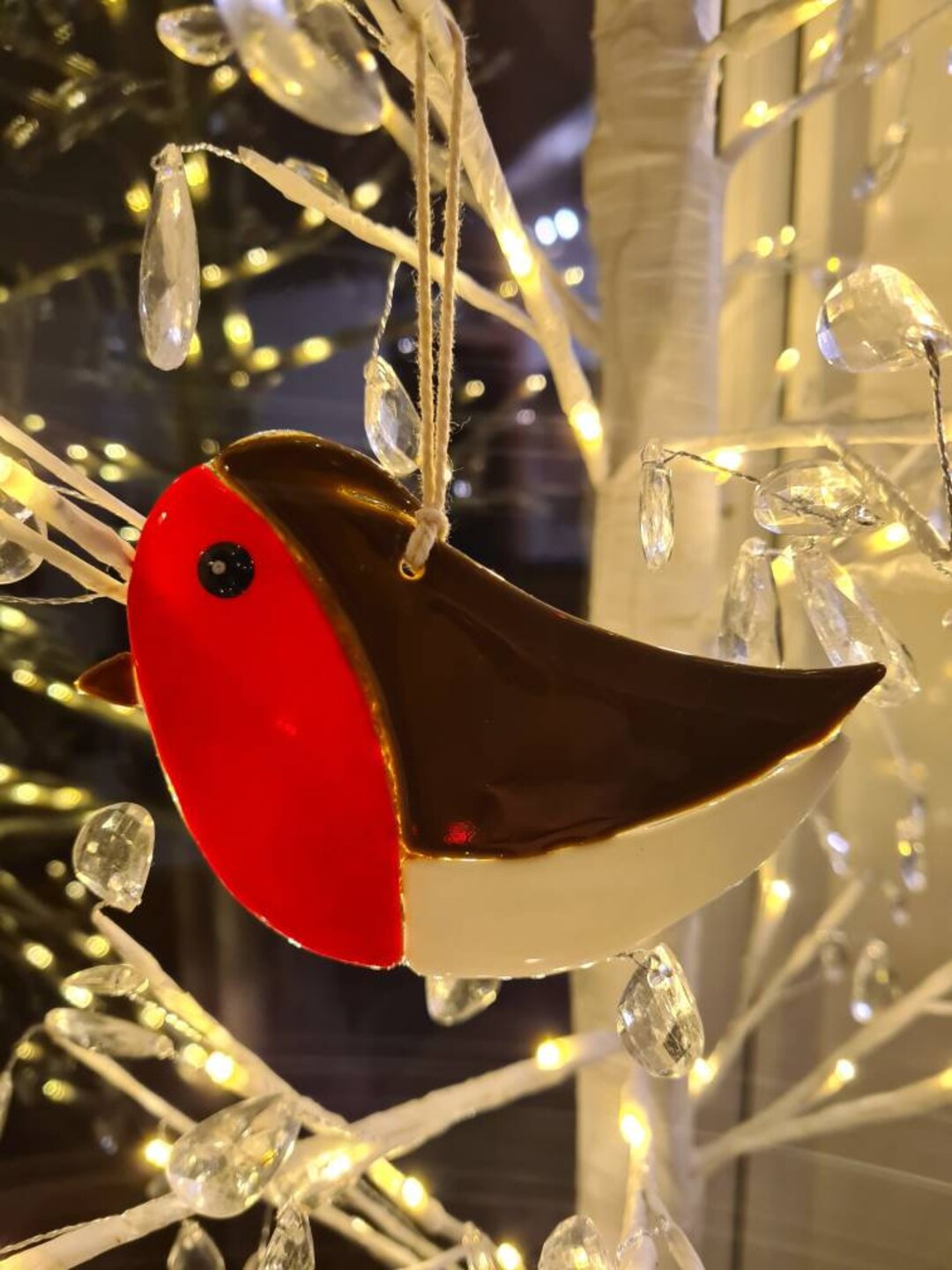 Handmade Fused Glass Robin,large Christmas Ornament, Christmas Tree ...