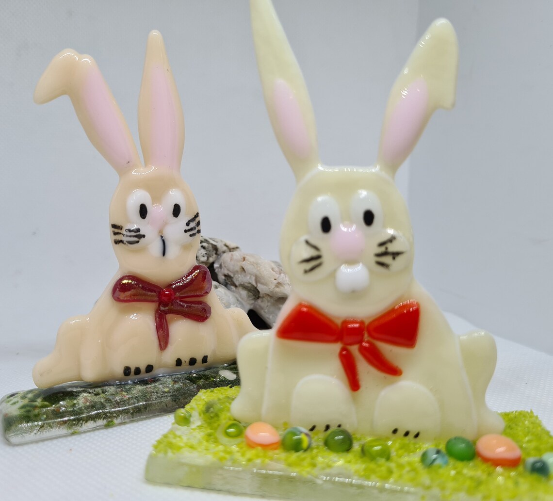 Easter Bunny Fused Glass Handmade Decoration, Freestanding Gift for ...