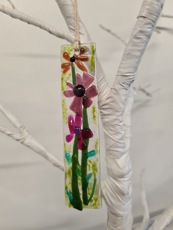 Fused Glass Floral Wish Stick Sun Catcher Hanging Handmade - Etsy