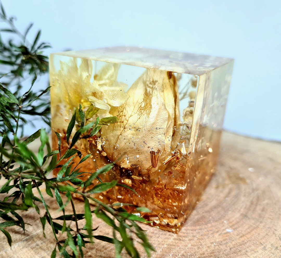 Real Rose in Resin Encasing, White Cube Paper Weight, Décor, Ornament ...